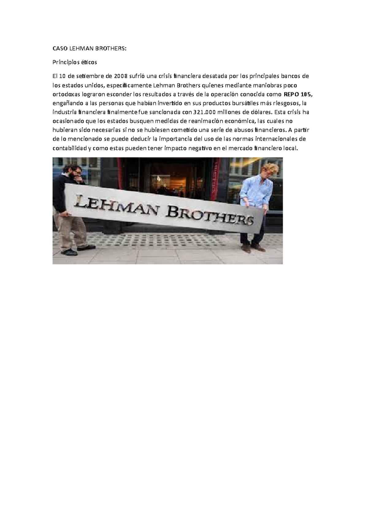 Caso Lehman Brothers Tarea De Guía Para Actividad Para Casos De Falta