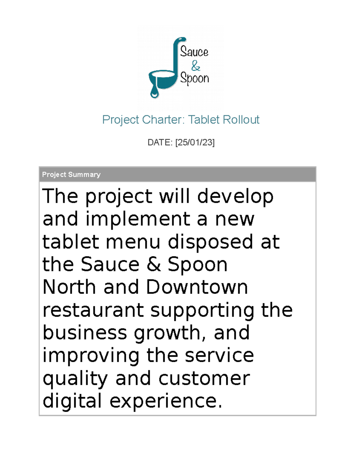 Arun's Tablet Rollout Project Charter - Project Charter: Tablet Rollout ...