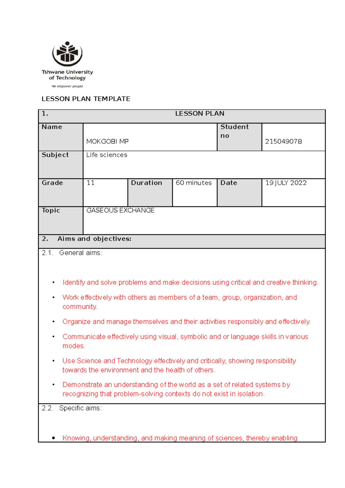19 JULY 2022-4 - Practical lesson plans - LESSON PLAN TEMPLATE 1 ...
