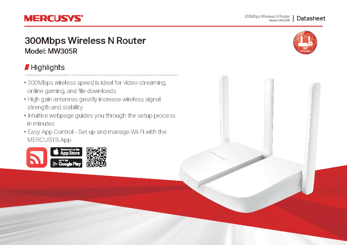 MW305R(EU)3 - Model: MW305R Datasheet Model: MW305R 300Mbps Wireless N ...