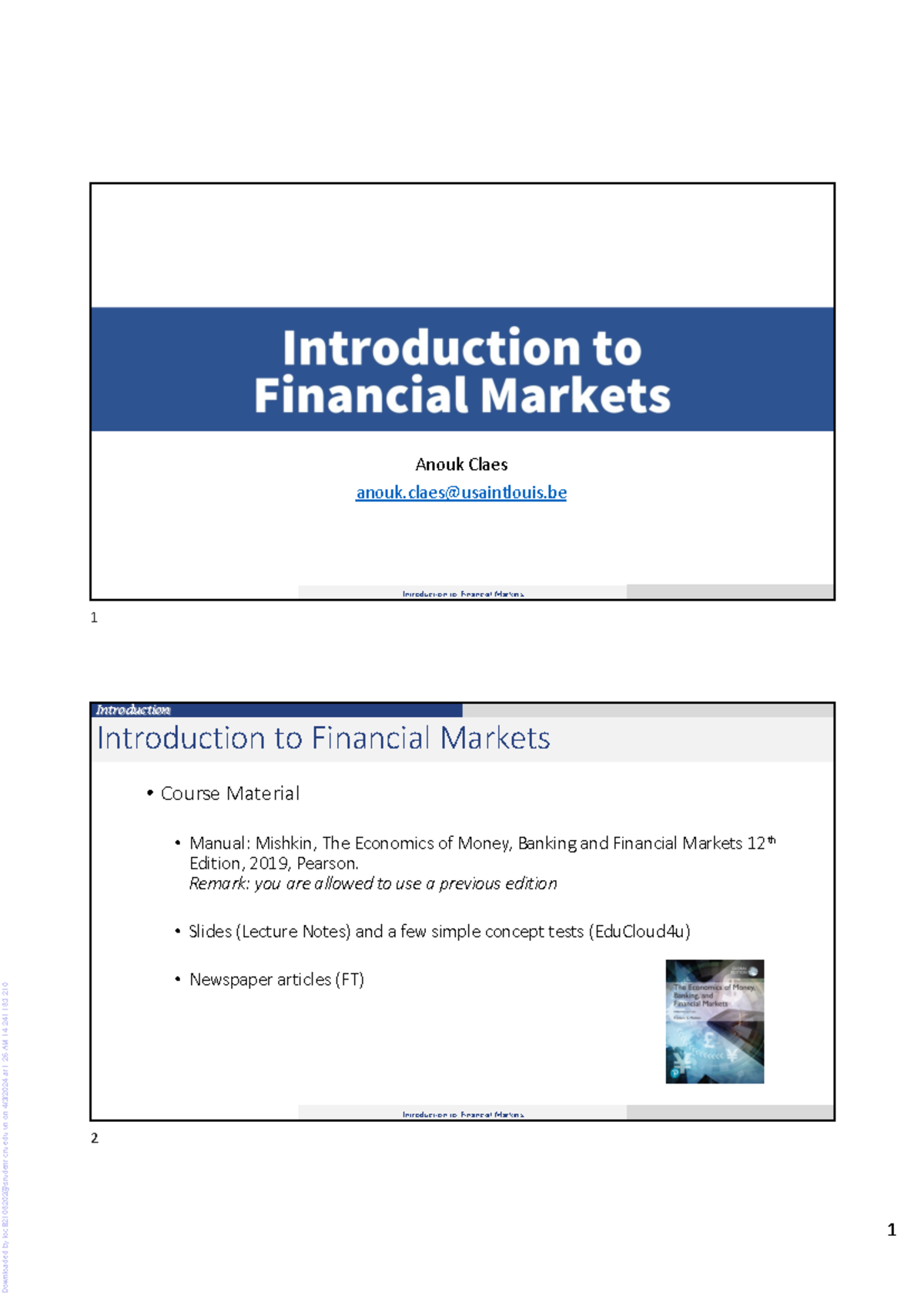 IFM CH01 Introduction CTU2022 - 1 Introduction to Financial Markets ...