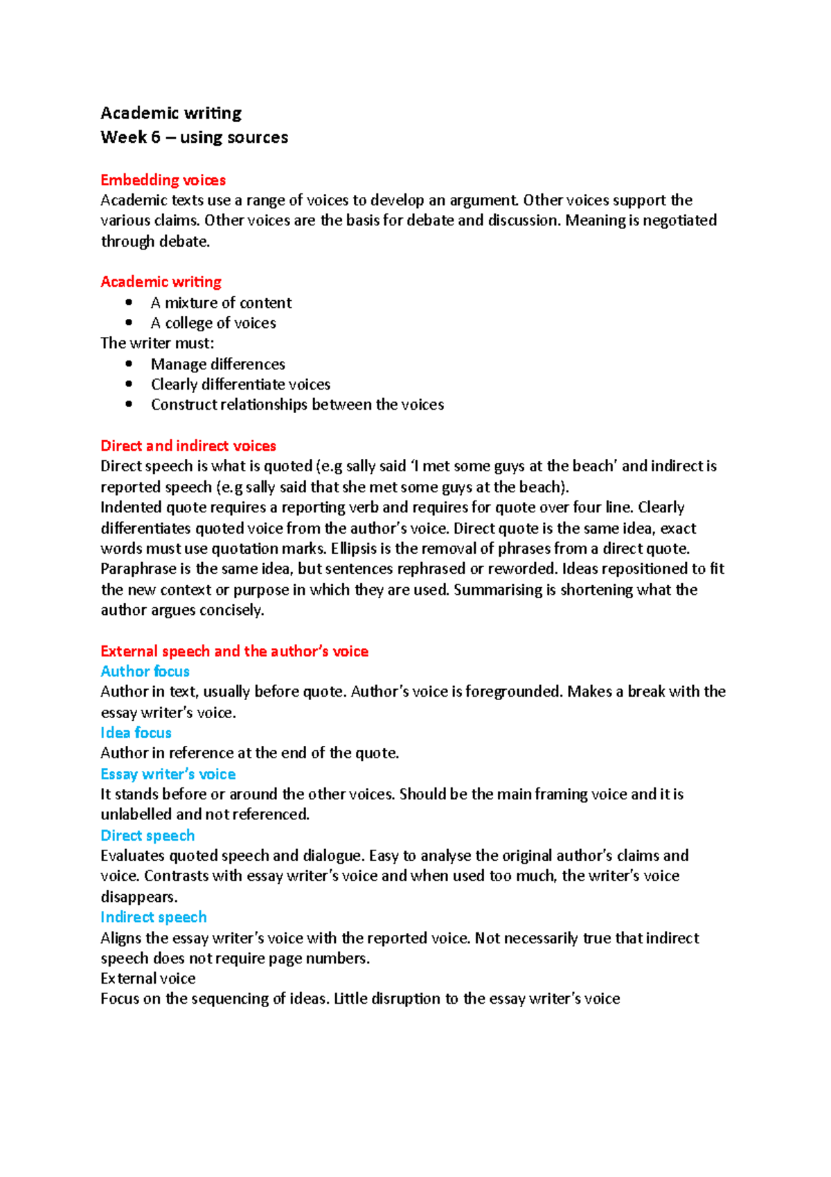 Academic writing w6 - Lecture notes 6 - Academic writing Week 6 – using ...