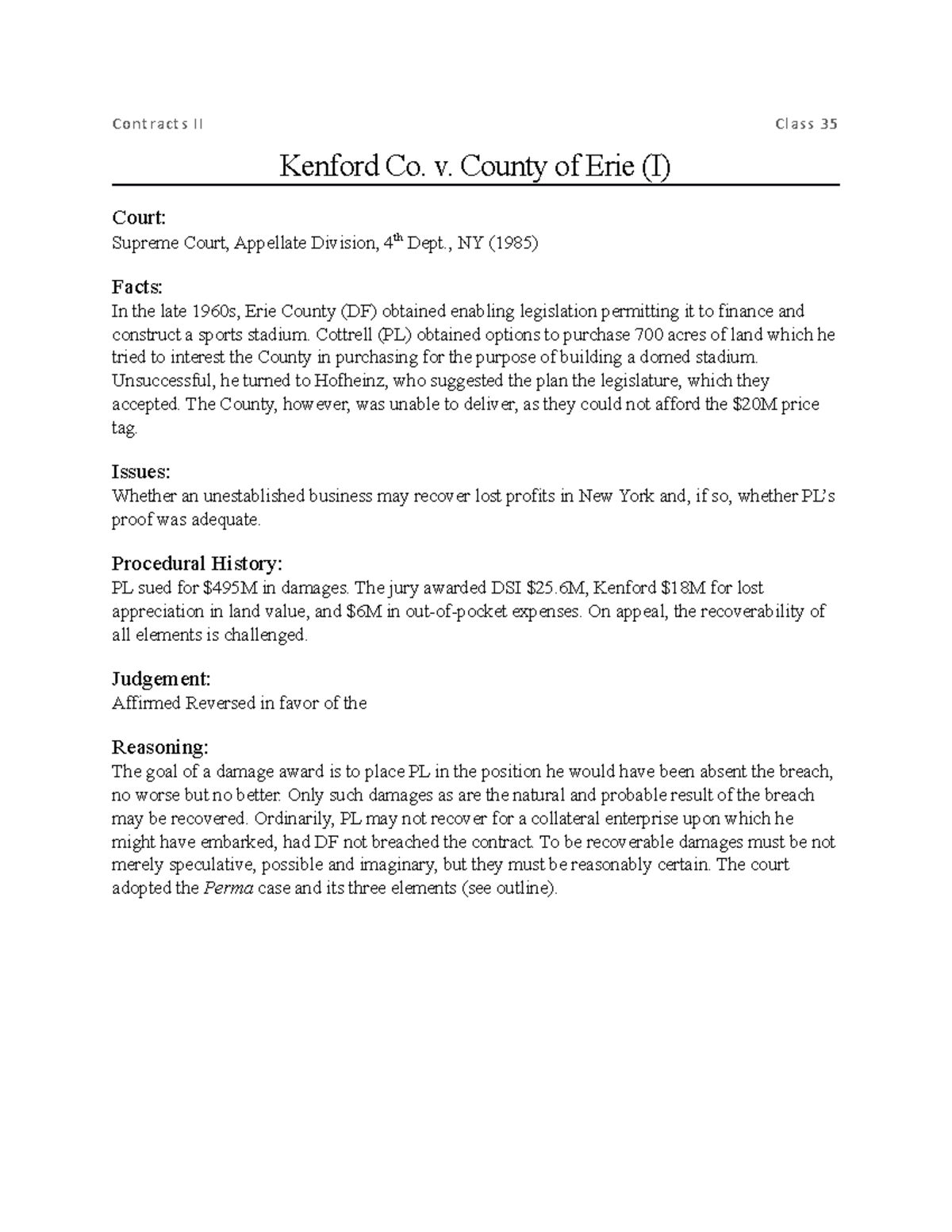 Kenford Co. v. County of Erie (I) - Case Brief - Contracts II Class 35 ...
