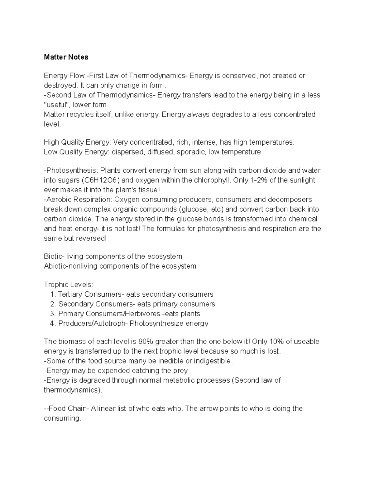Matter Notes - Matter Notes Energy Flow -First Law of Thermodynamics ...
