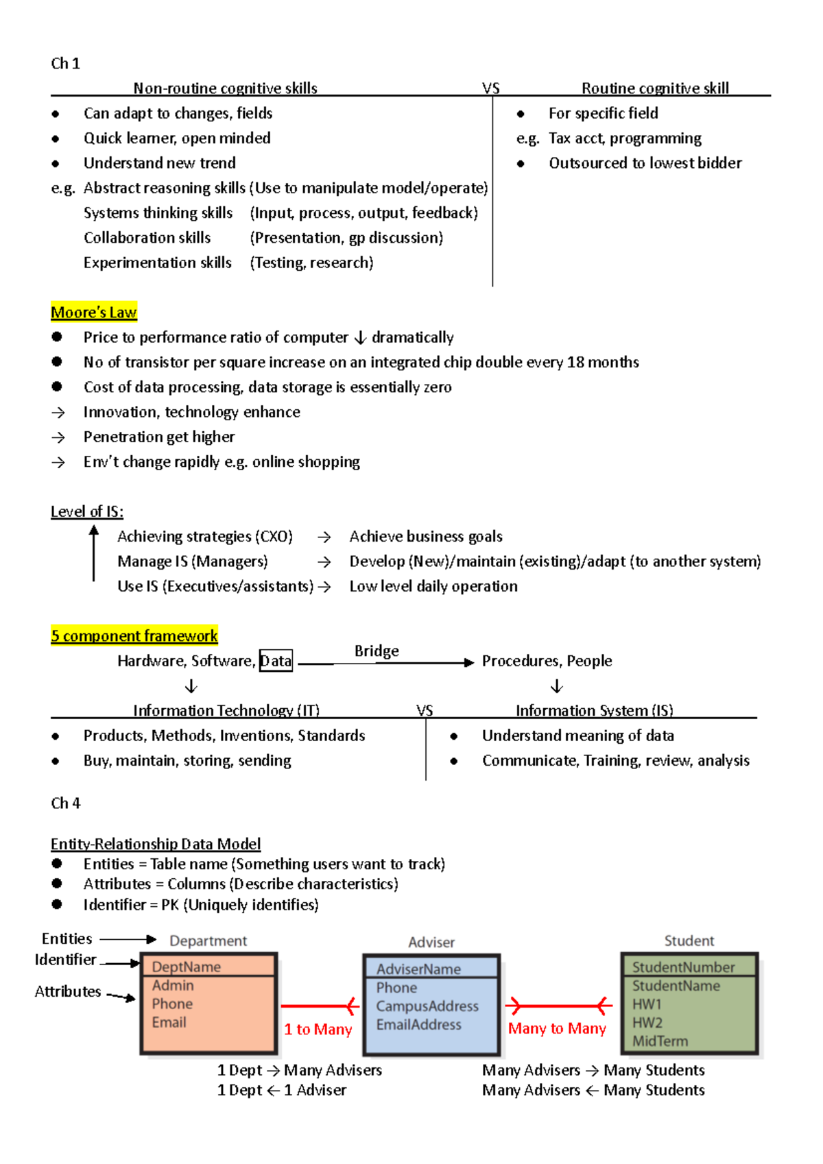 Student Notes (Mid-term Exam) - Ch 1 Non-routine cognitive skills VS ...