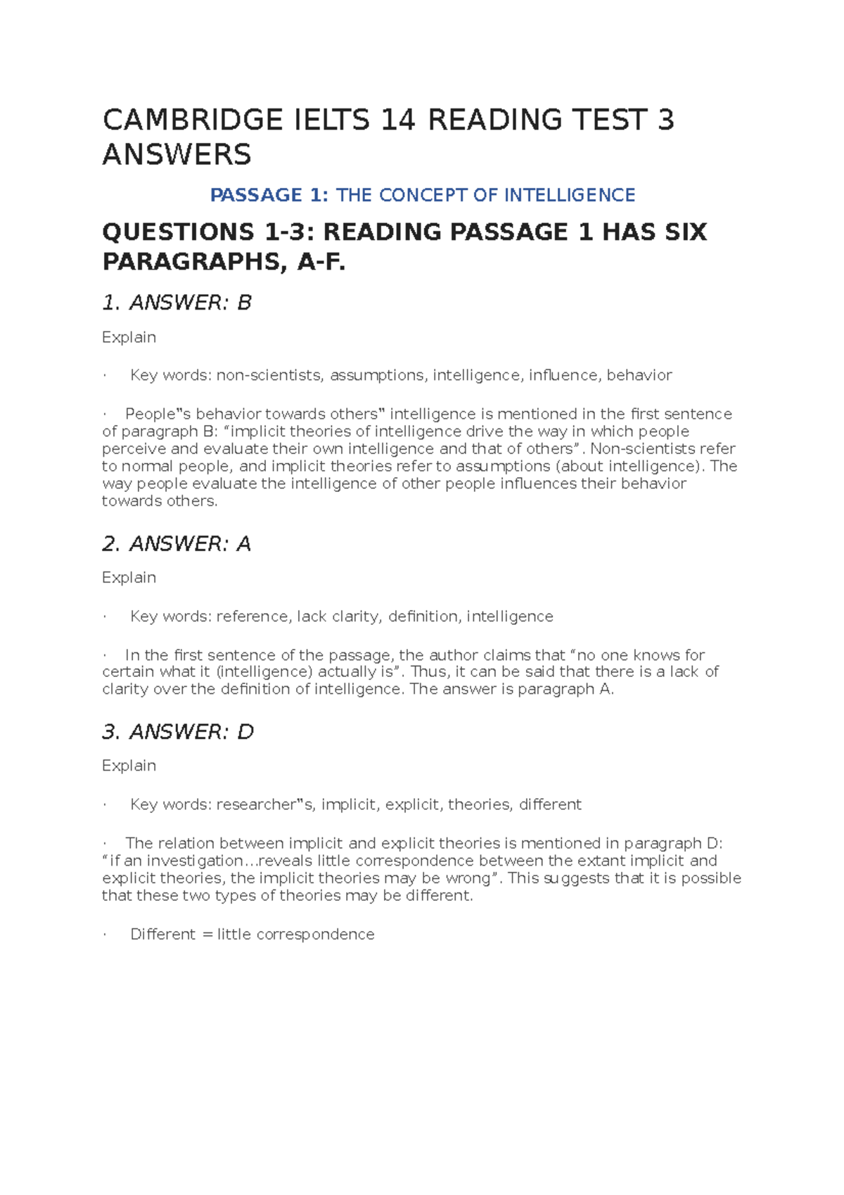 Cambridge Ielts 14 Reading TEST 3 Answers CAMBRIDGE IELTS 14 READING