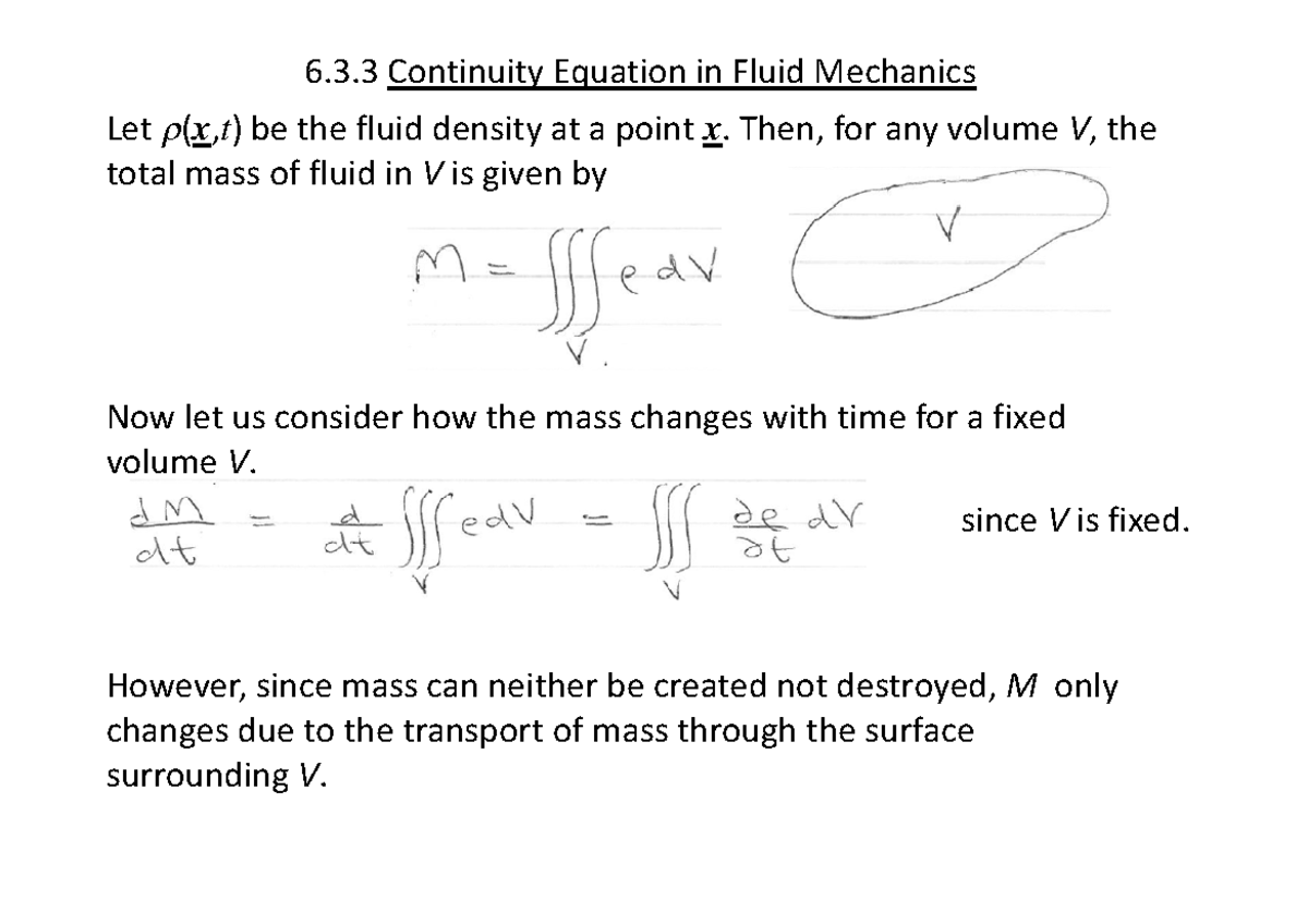 6.3.3 (HO L24) Continuity equation - 6.3 Continuity Equation in Fluid ...