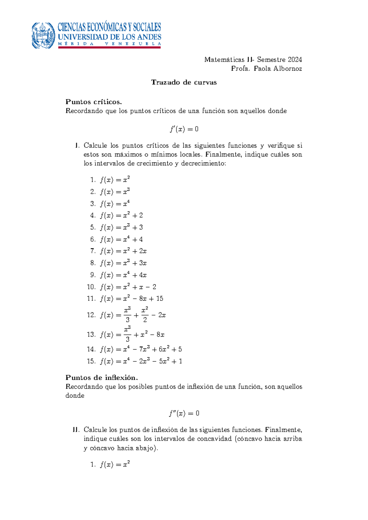 Trazado de curvas - Matemáticas II- Semestre 2024 Profa. Paola Albornoz ...