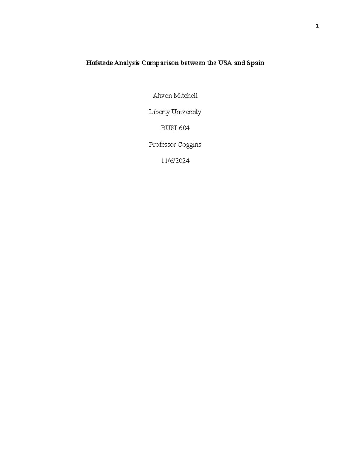 Analysis paper - 10 page essay - Hofstede Analysis Comparison between ...