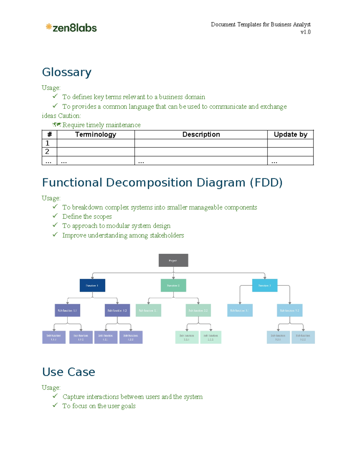 BA document temfdsplates - v1. Glossary Usage: To defines key terms ...