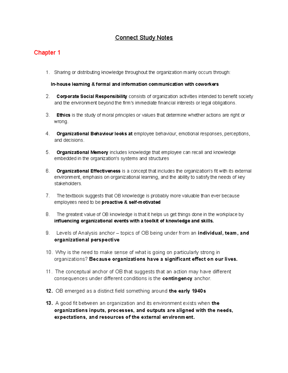Connect Study Notes - Connect Study Notes Chapter 1 Sharing or ...