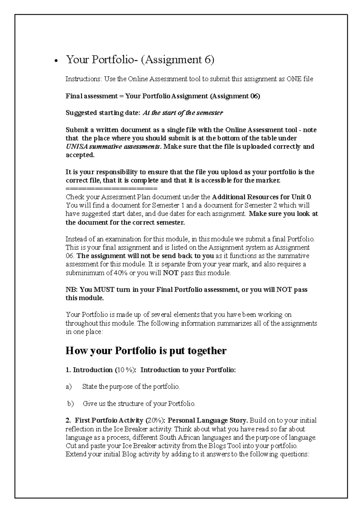 Shingange AFL1501 Portfolio - Your Portfolio- (Assignment 6 ...