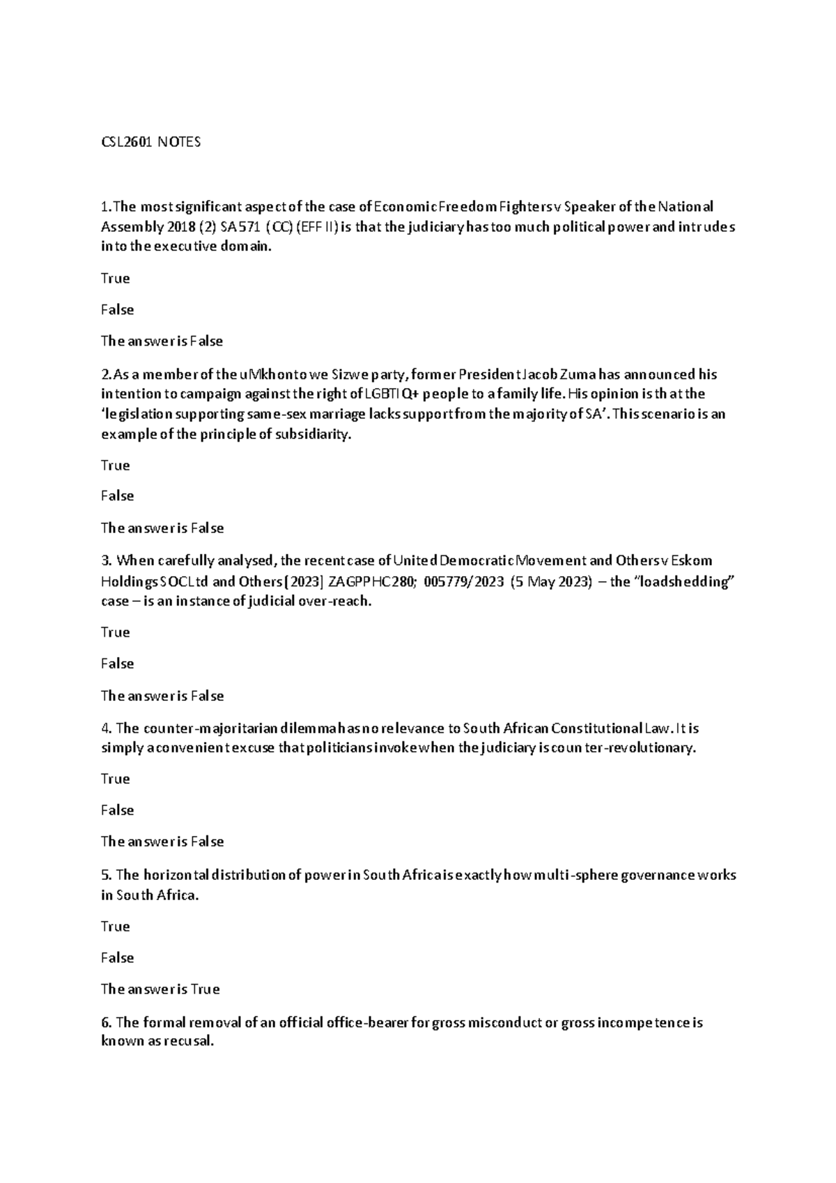 CSL2601 Notes - CSL2601 NOTES 1 most significant aspect of the case of ...