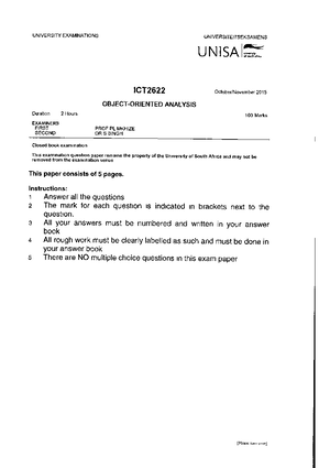 ICT2622 - 2022 - Assignment 2 - Questions - ICT2622/103/0/ Tutorial Letter 103/0/ Object ...