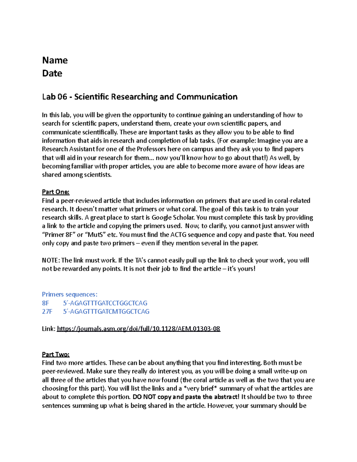 Lab 06 - Scientific Communication - Name Date Lab 06 - Scientific ...