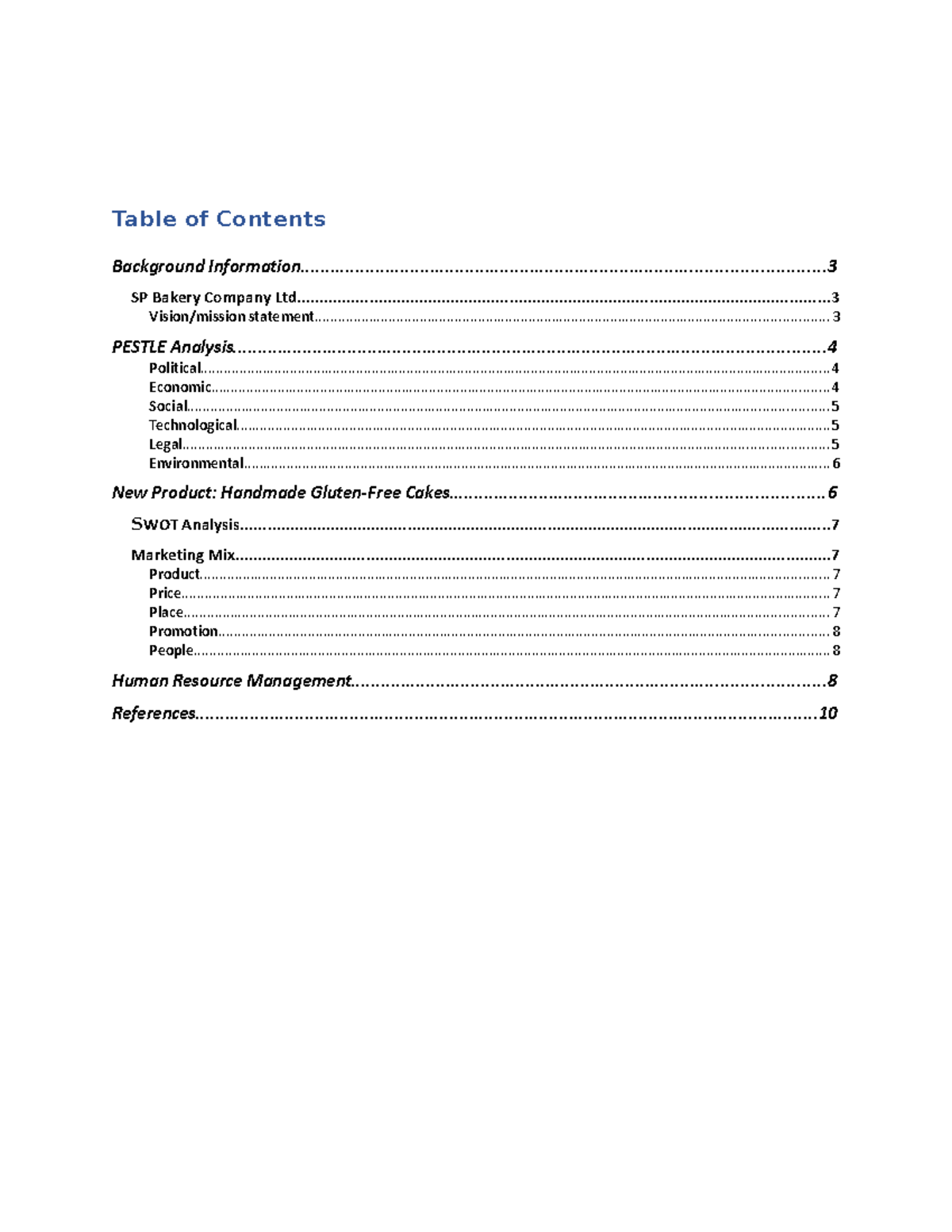 Business - ..... - Table of Contents Background - Studocu