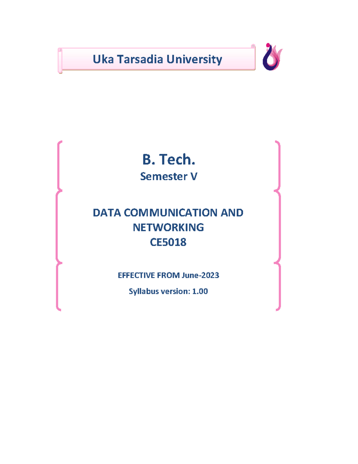 Syllabus - Data Communication and Networking - Uka Tarsadia Semester DATA COMMUNICATION ...