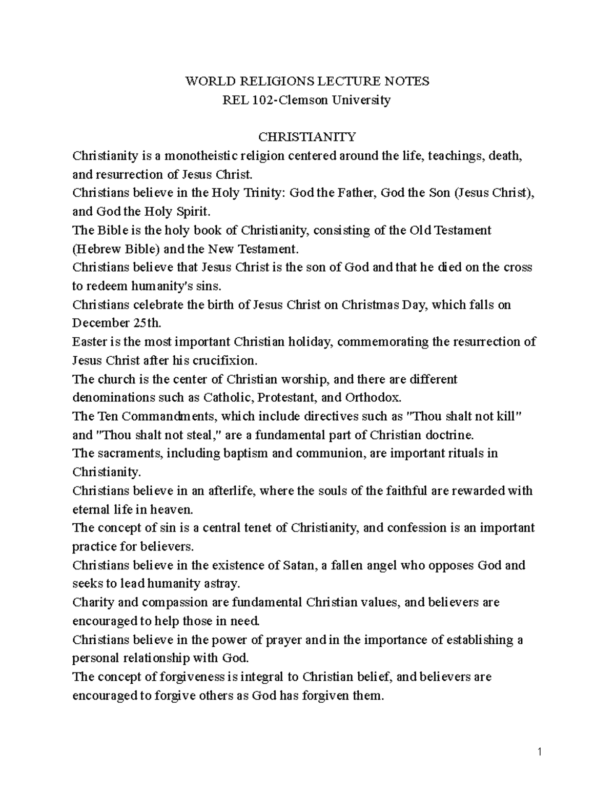 Religions Lecture Notes 2020 - WORLD RELIGIONS LECTURE NOTES REL 102 ...