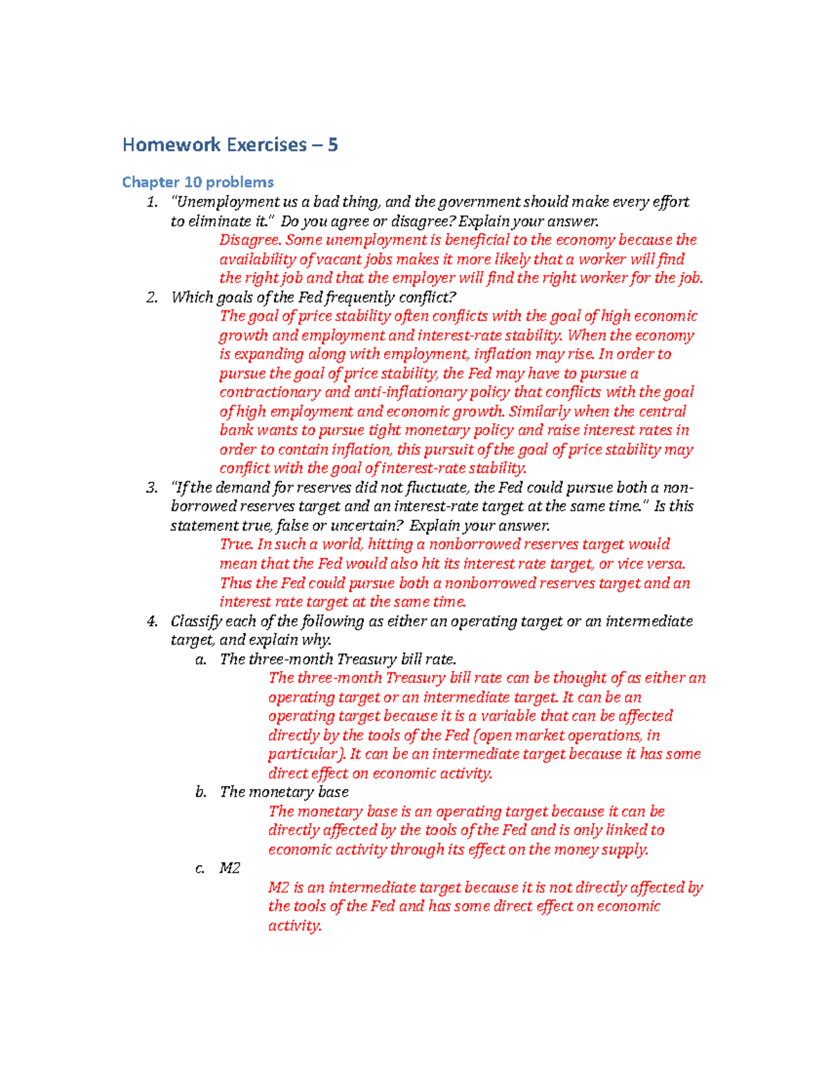 Homework Assignment – 5 Answers - Homework Exercises – 5 Chapter 10 ...