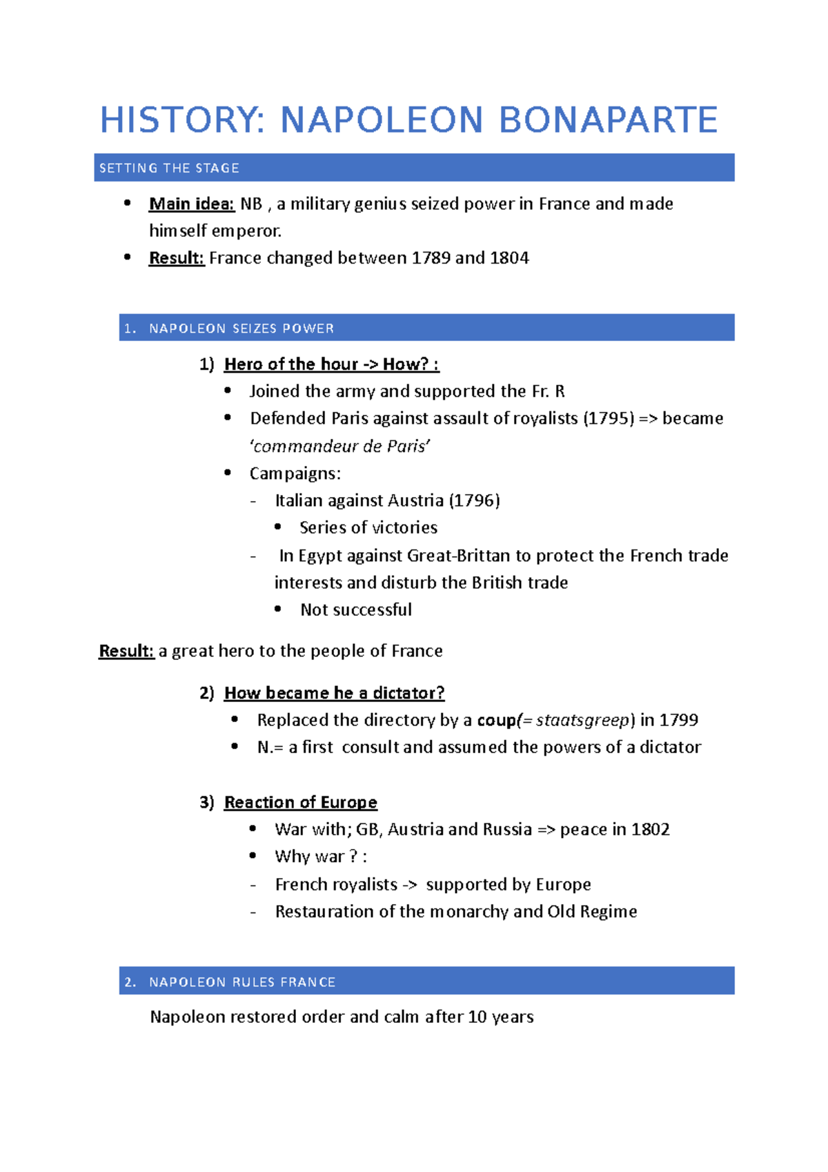 History Napoleon B - clil - HISTORY: NAPOLEON BONAPARTE SETTING THE ...