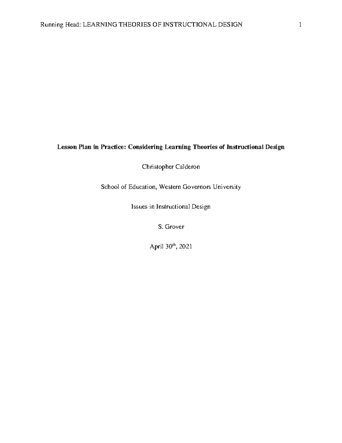 LEsson plan Submit II - Second Submission Passed - Running Head ...