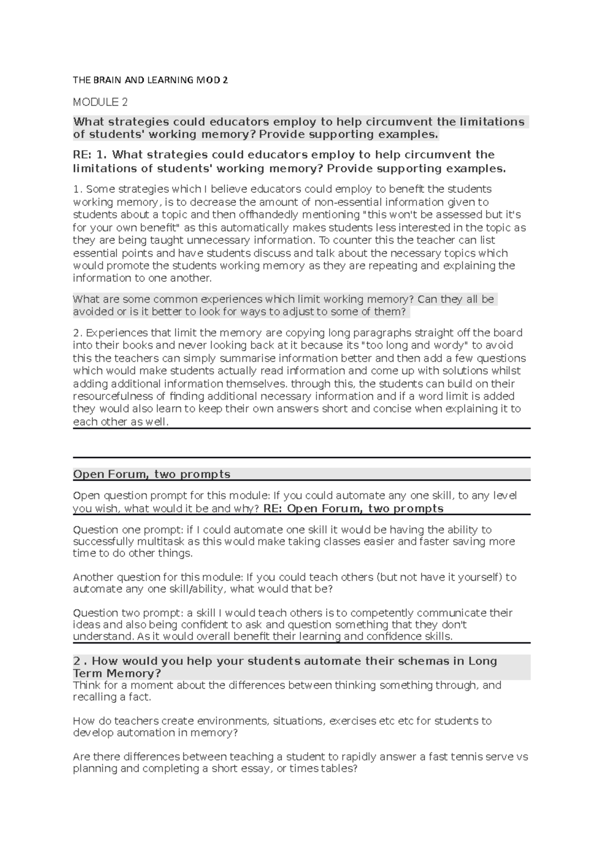 THE Brain AND Learning MOD 2 - THE BRAIN AND LEARNING MOD 2 MODULE 2 ...