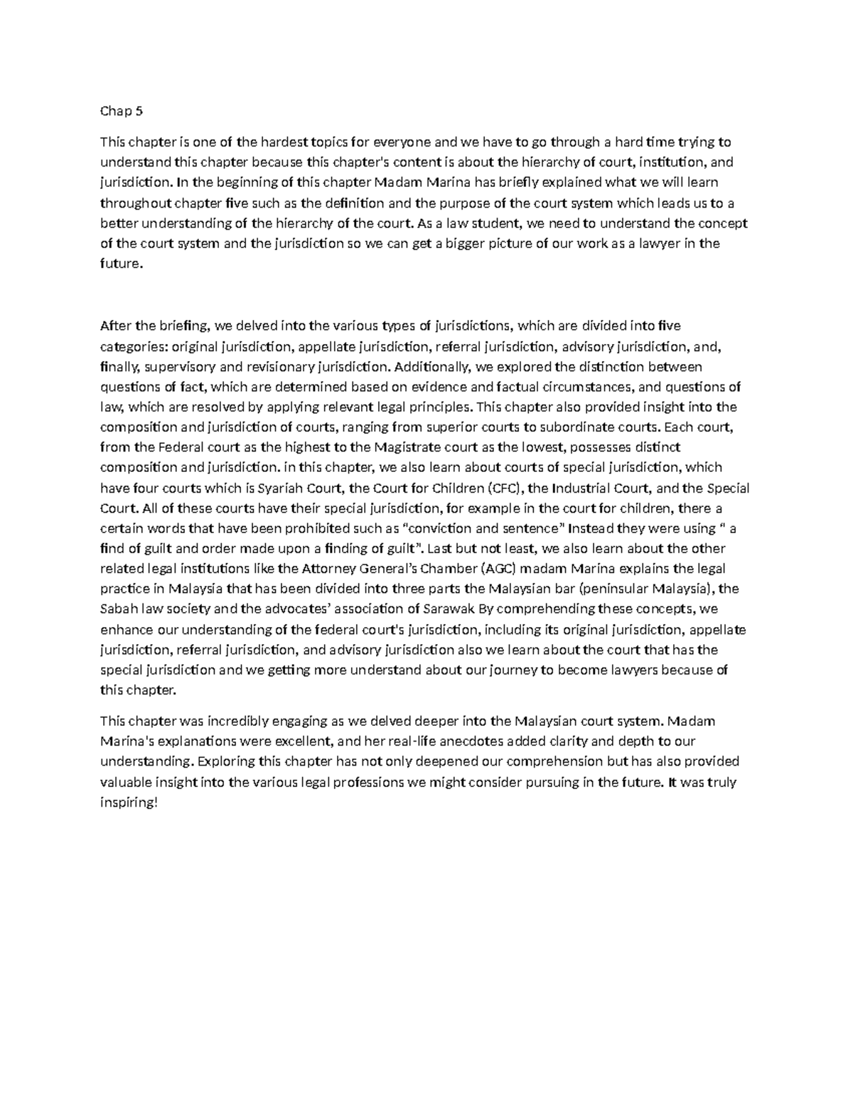 Refelction CHAP 5 - last assignment for 033 - Chap 5 This chapter is ...