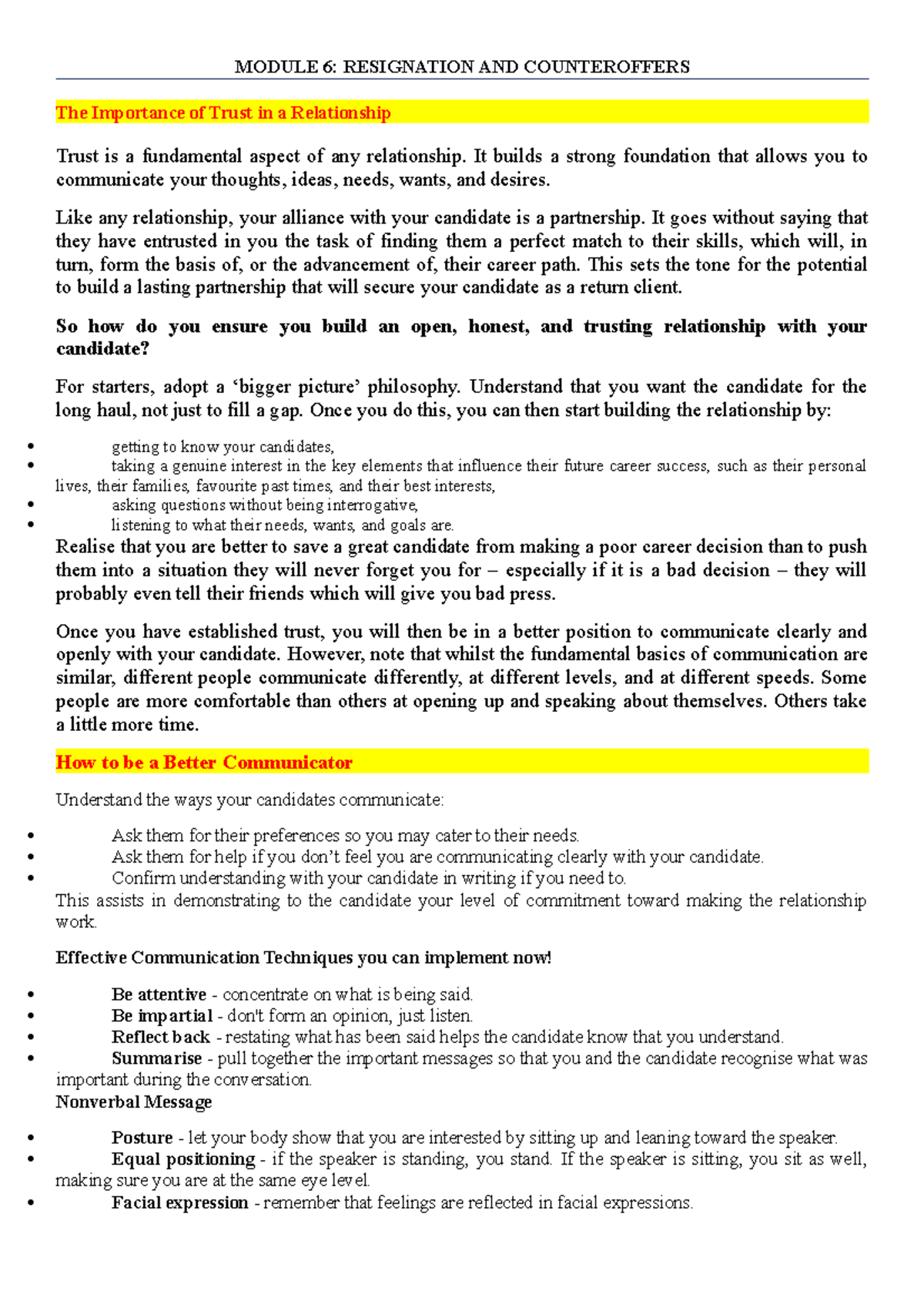 Module 6- Resignation AND Counter Offers - MODULE 6: RESIGNATION AND ...