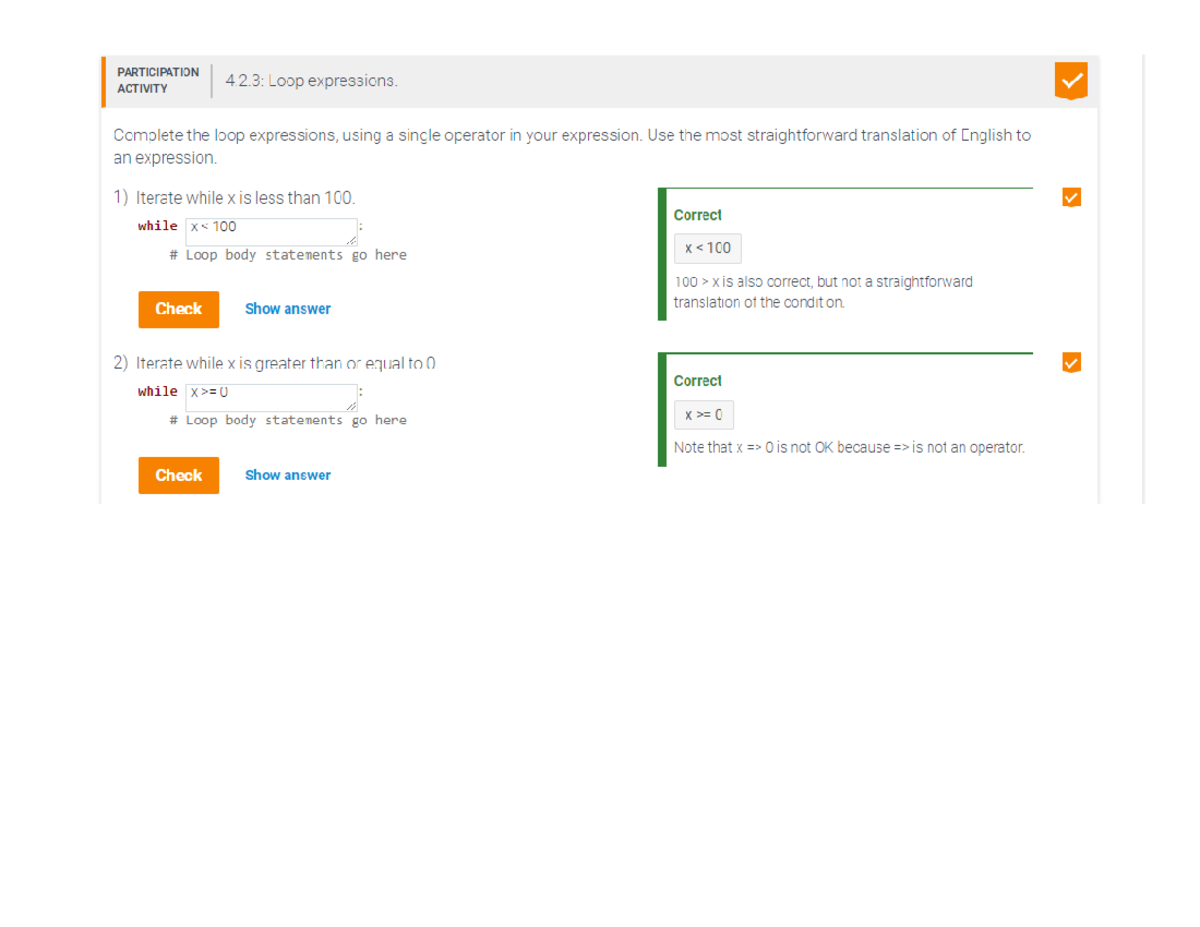 4.2.3 Loop expressions - PARTICIPATION ACTIVITY 4.2: Loop expressions ...
