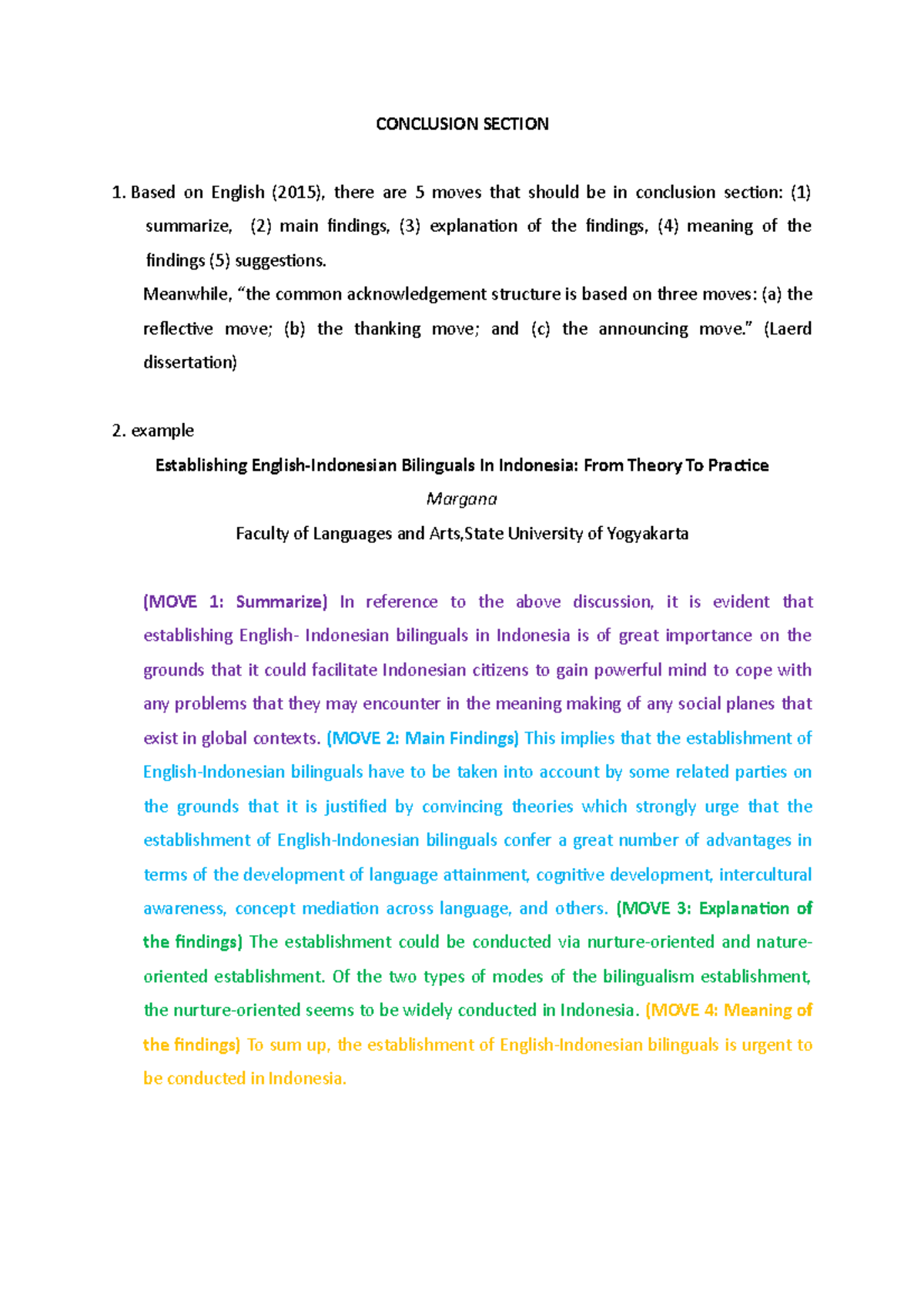 Moves in Conclusion Section of an Article - CONCLUSION SECTION Based on ...