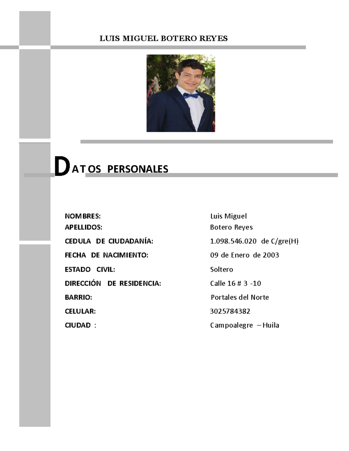 HOJA DE VIDA Miguel Botero Nueva - LUIS MIGUEL BOTERO REYES DA T OS ...