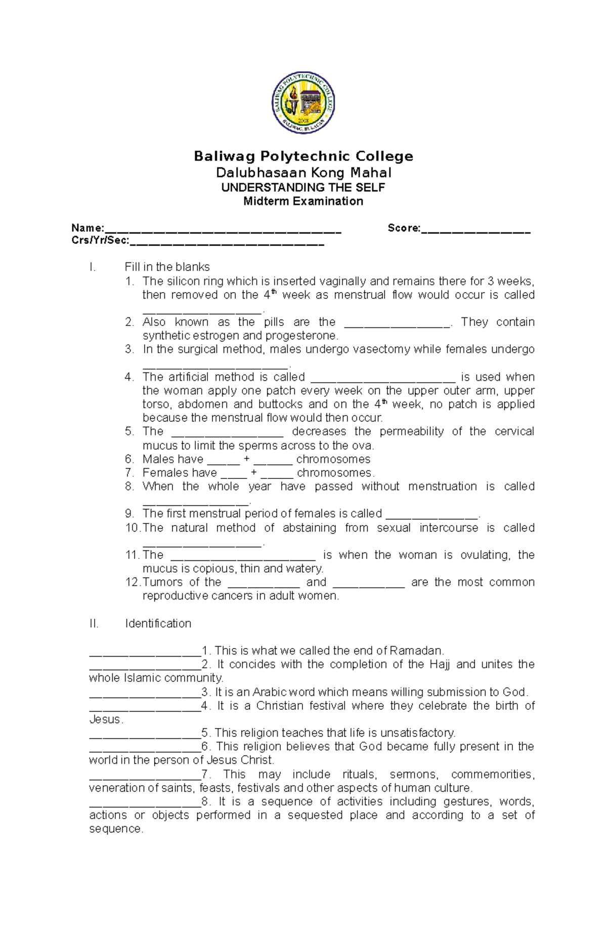 UTS-midterm - To help others - Baliwag Polytechnic College Dalubhasaan ...