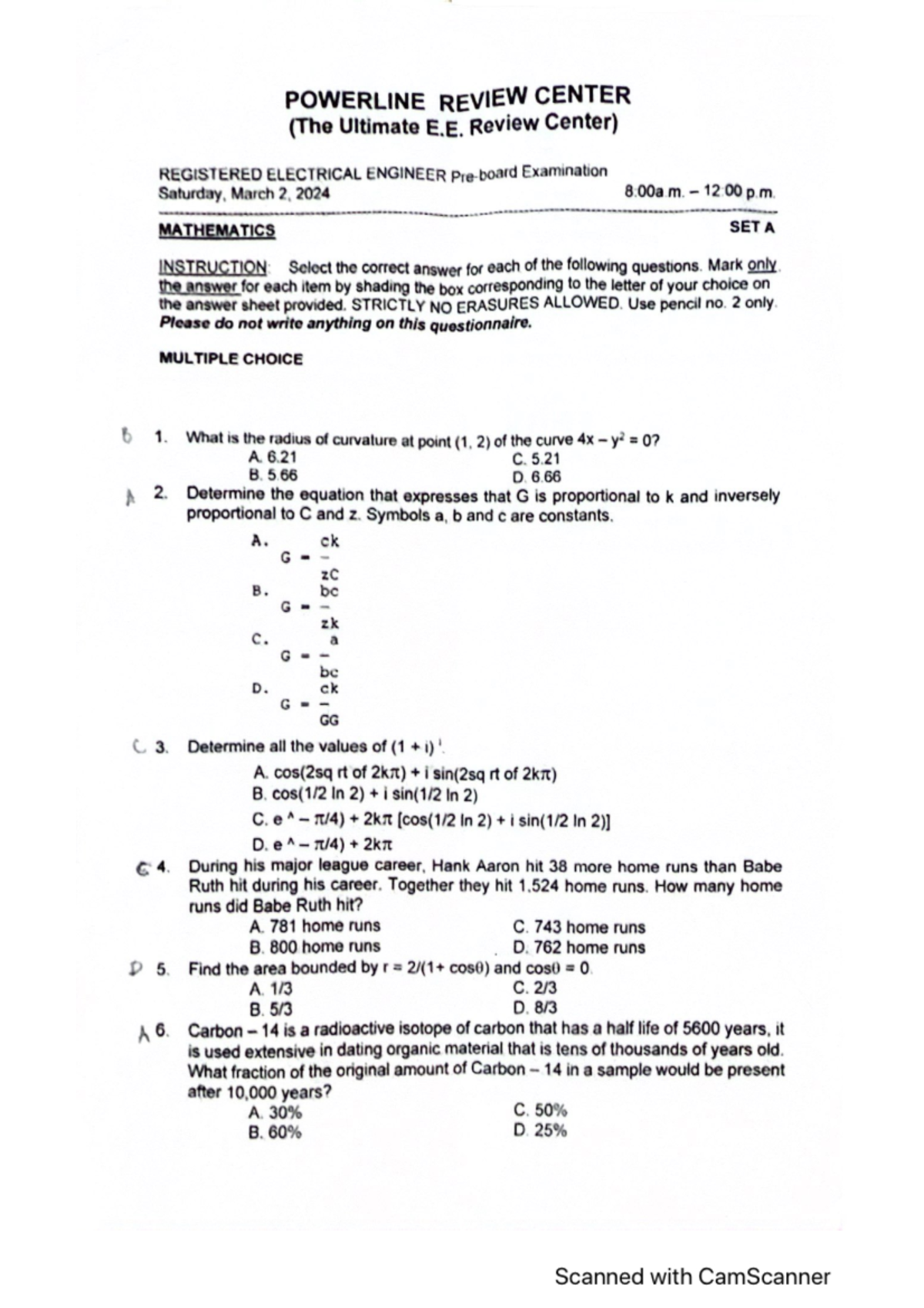 Pline-MATH Preboards APR. 2024 - Electrical Engineering - Studocu