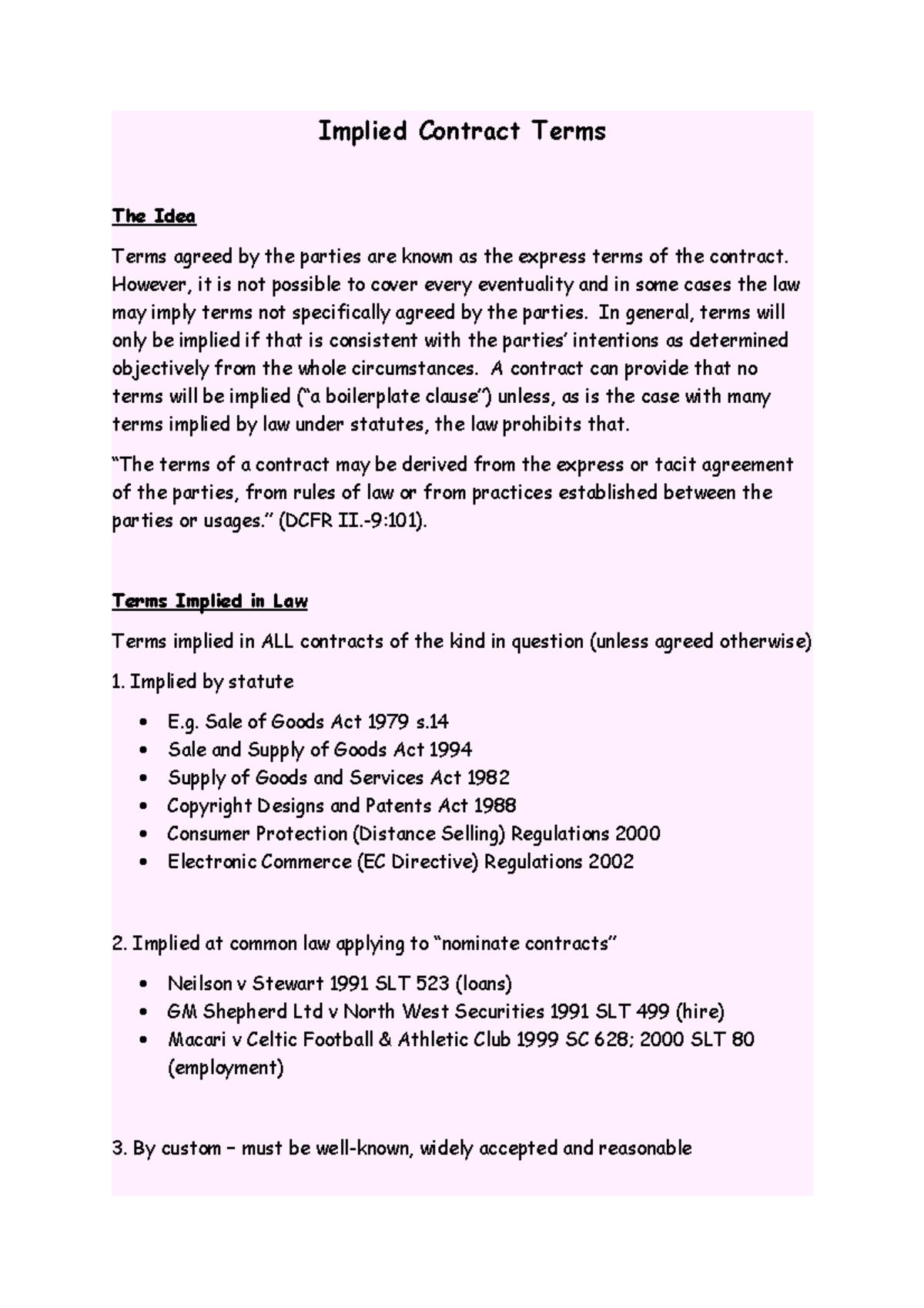 13. Implied Contract Terms (check ppt) - Implied Contract Terms The ...