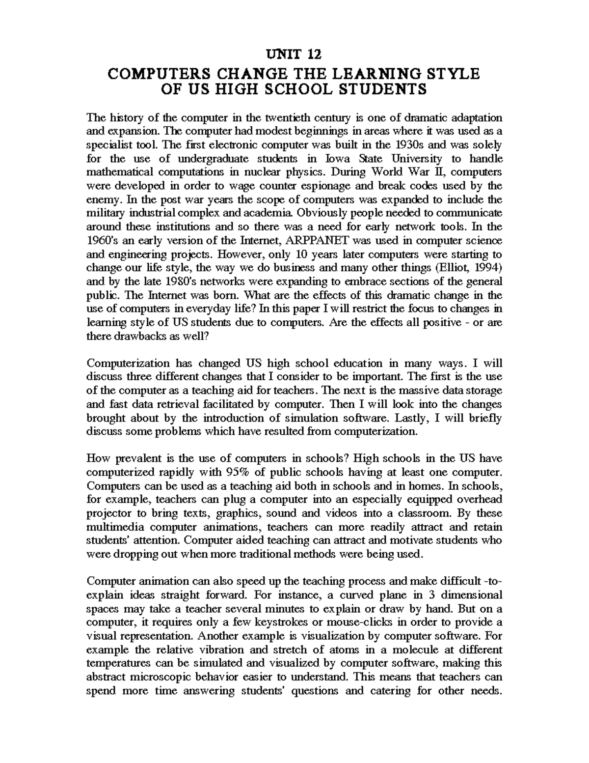 UNIT 12 E-V - Reference - UNIT 12 COMPUTERS CHANGE THE LEARNING STYLE ...