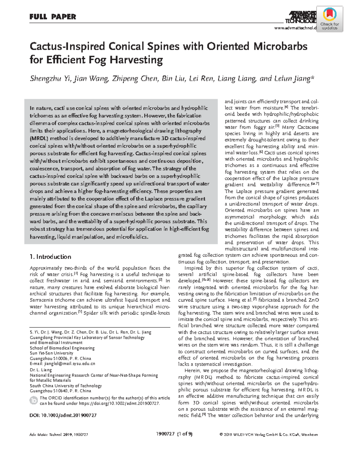 Cactus-Inspired Conical Spines with Oriented Microbarbs for Efficient ...