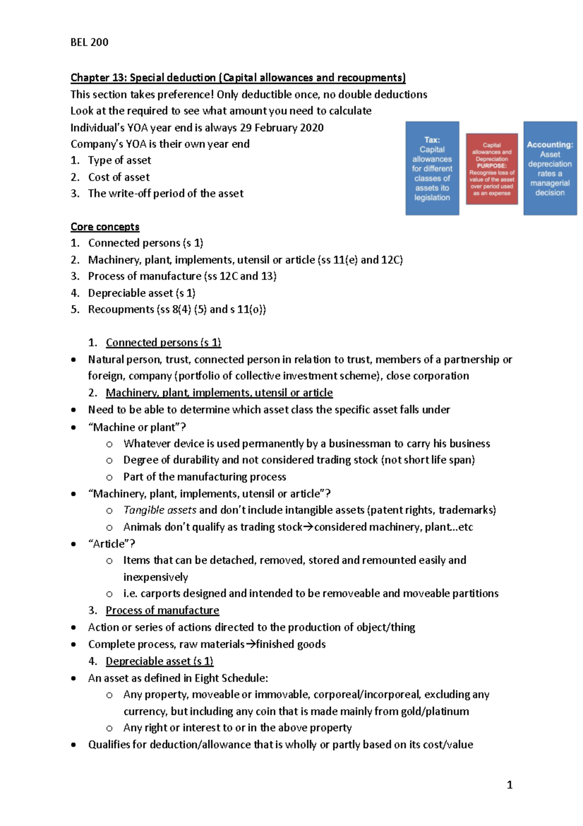 Capital allowances and recoupments - . “Article”? o Items that can be ...