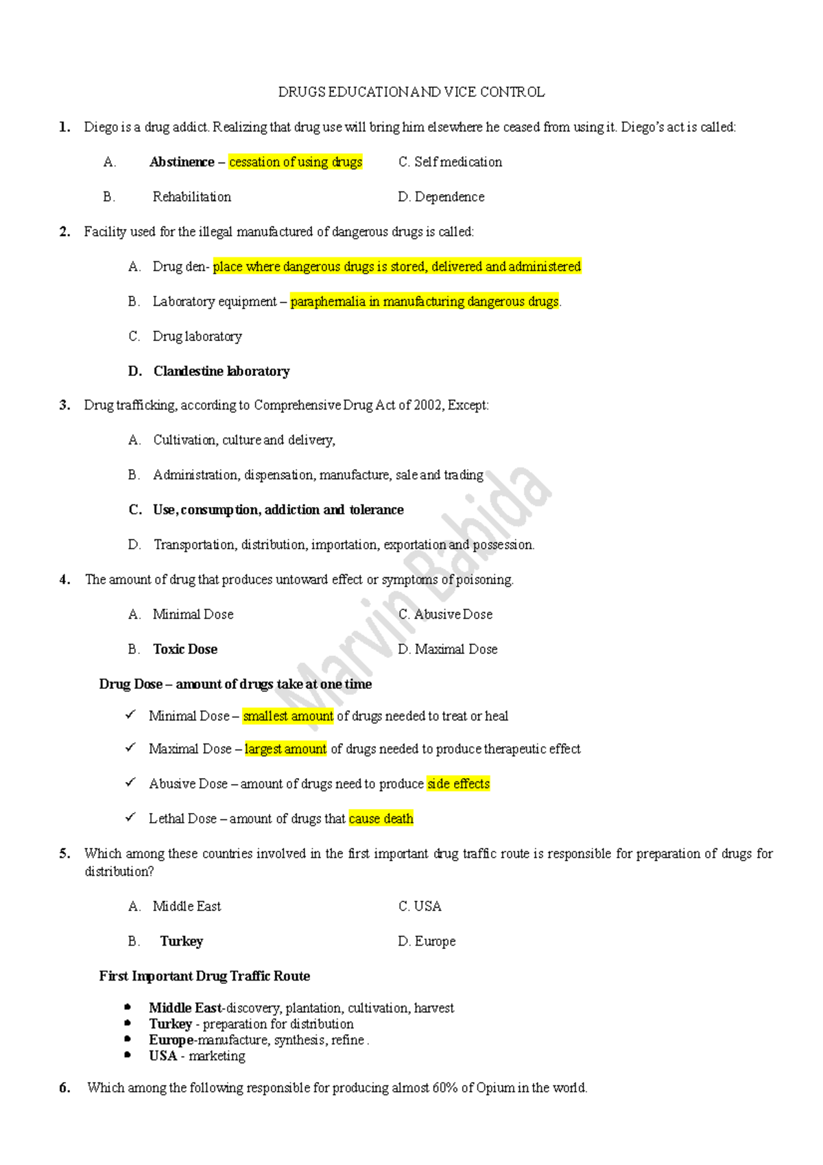 Drugs and Vice Control - Questionnaire - DRUGS EDUCATION AND VICE ...