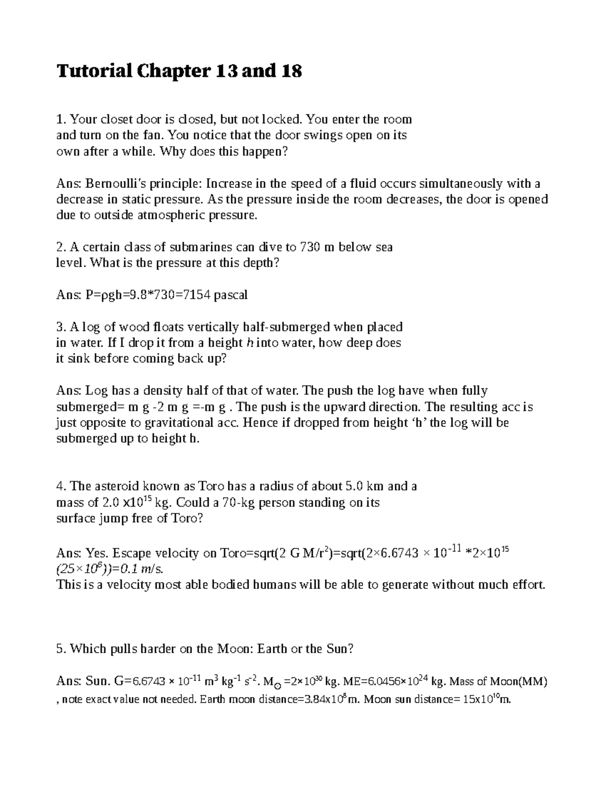 Ch 13 18 QA - Tut questions - Tutorial Chapter 13 and 18 1. Your closet ...