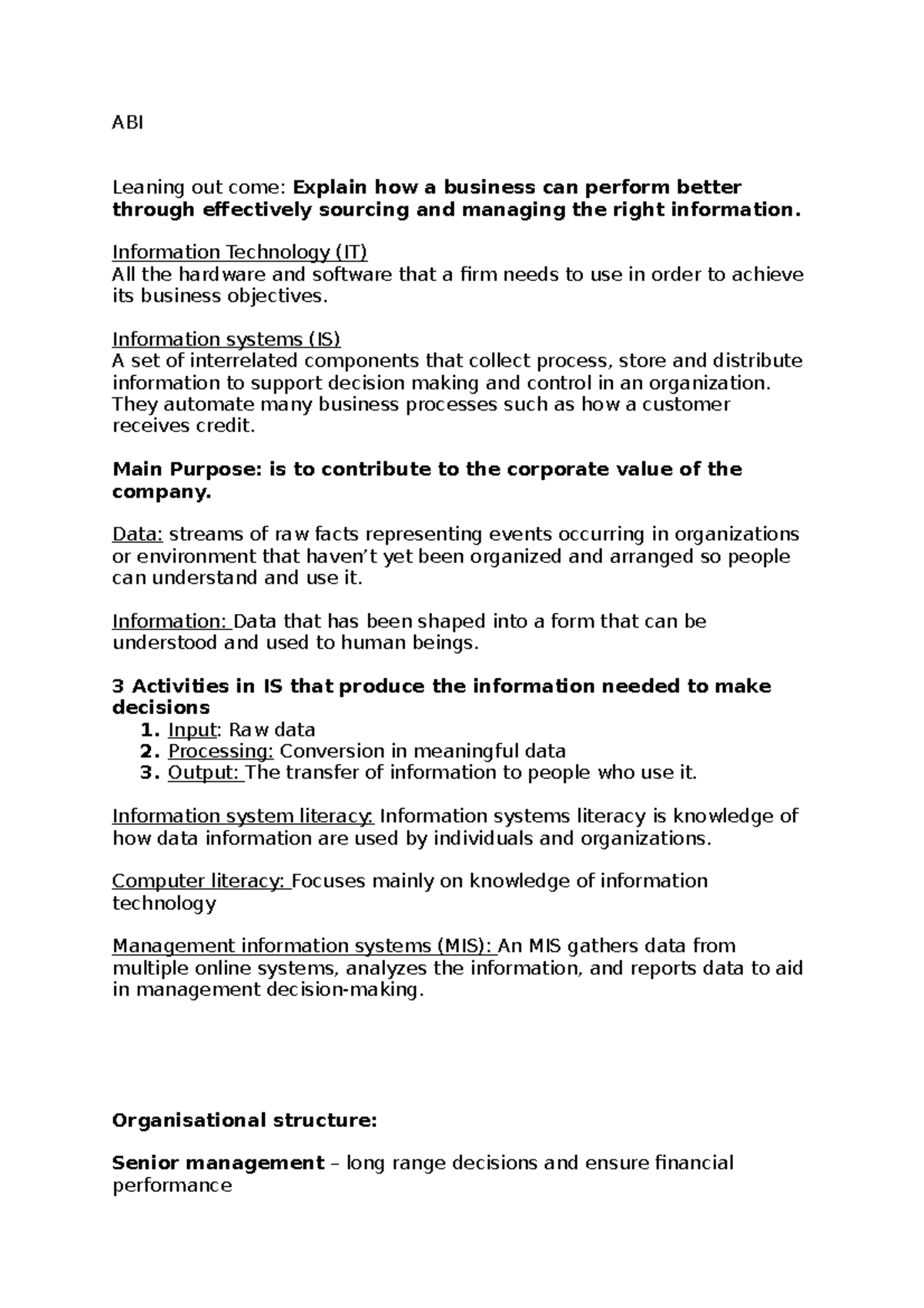 ABI: Aligning Business & Information Notes - Aligning Business ...