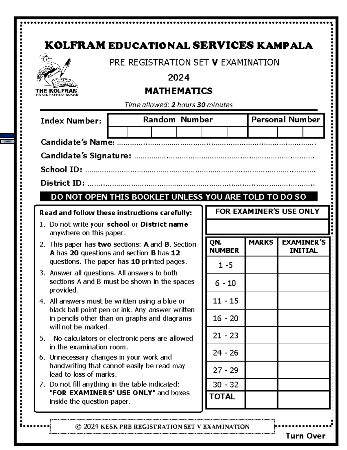 Standard Kolfram P7 Maths SET V TERM I 2024 - 1 6 KOLFRAM EDUCATIONAL ...