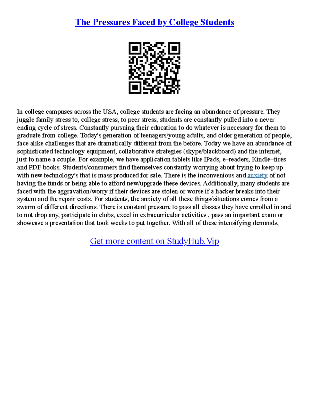 College Pressures Essay - The Pressures Faced by College Students In ...