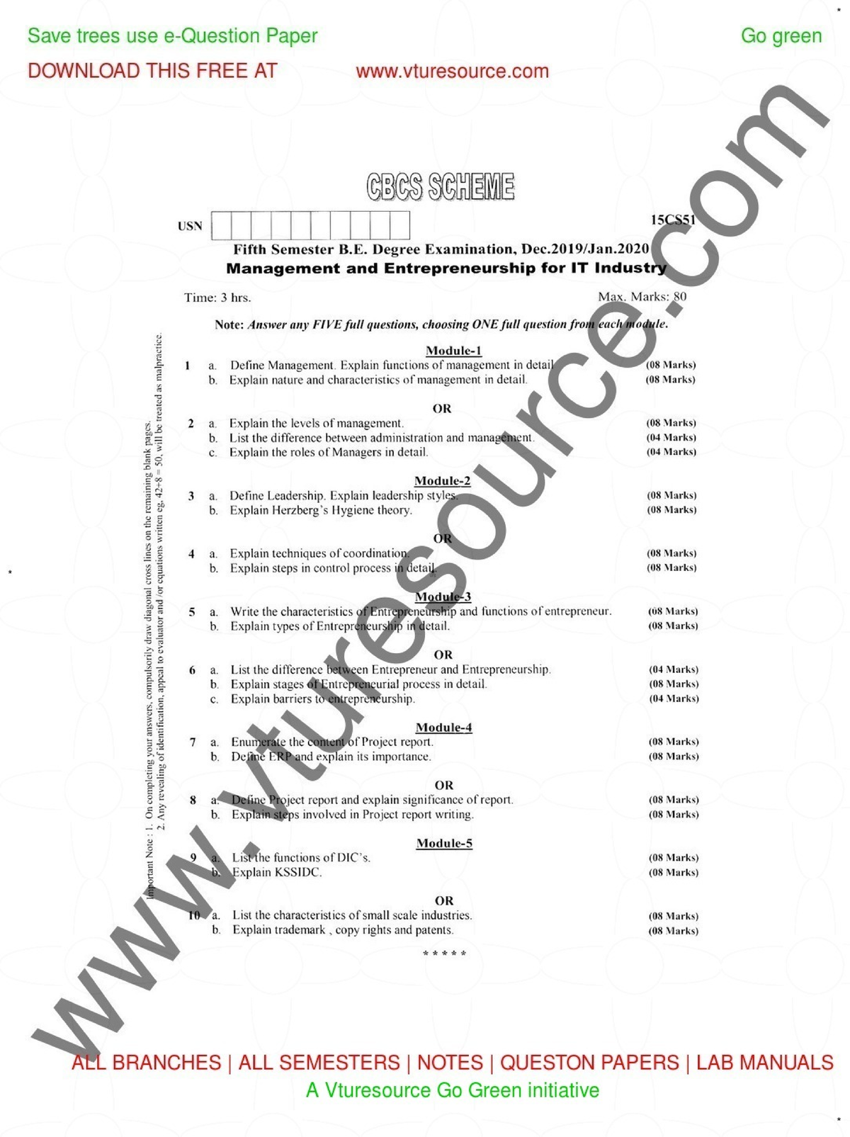 Jan-2020 - Question paper,5th sem Management Entrepreneurship ...