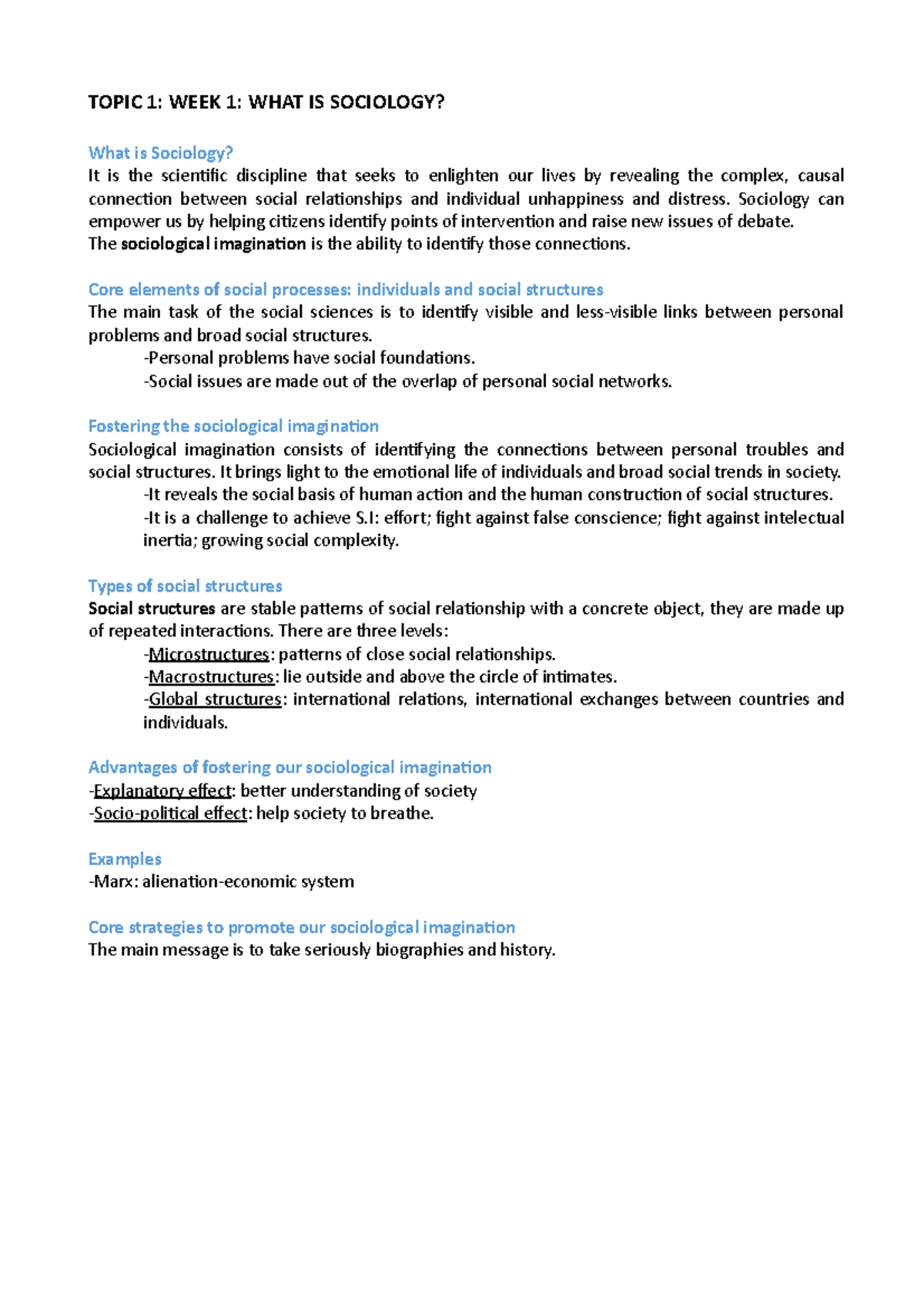 Topic 1 - TOPIC 1: WEEK 1: WHAT IS SOCIOLOGY? What is Sociology? It is ...