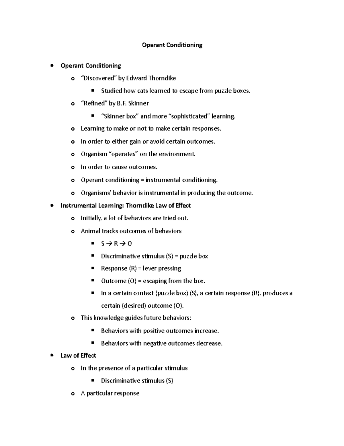 Chapter 5 notes - Operant Conditioning Operant Conditioning o ...