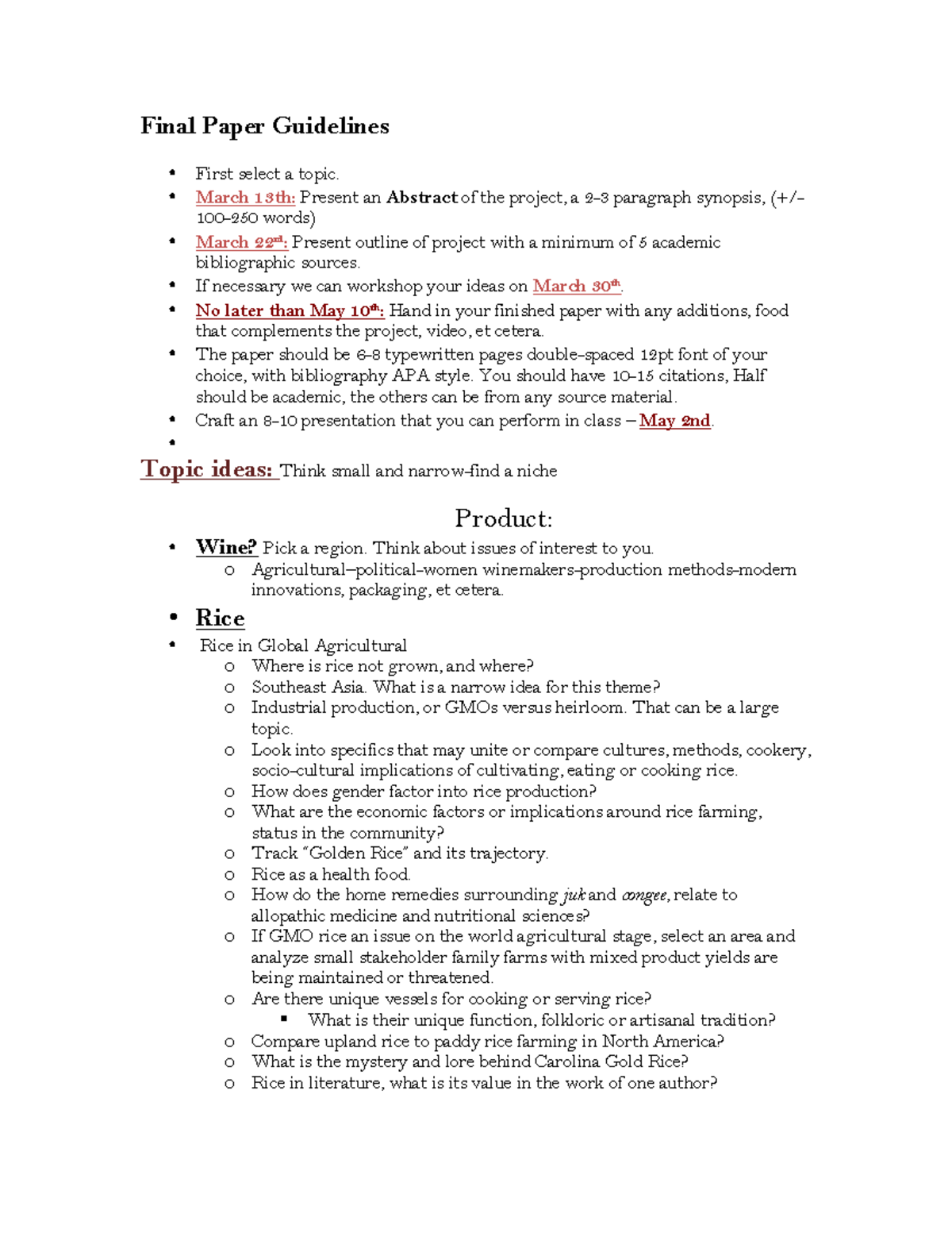 Final Paper Guidelines - Final Paper Guidelines First select a topic ...