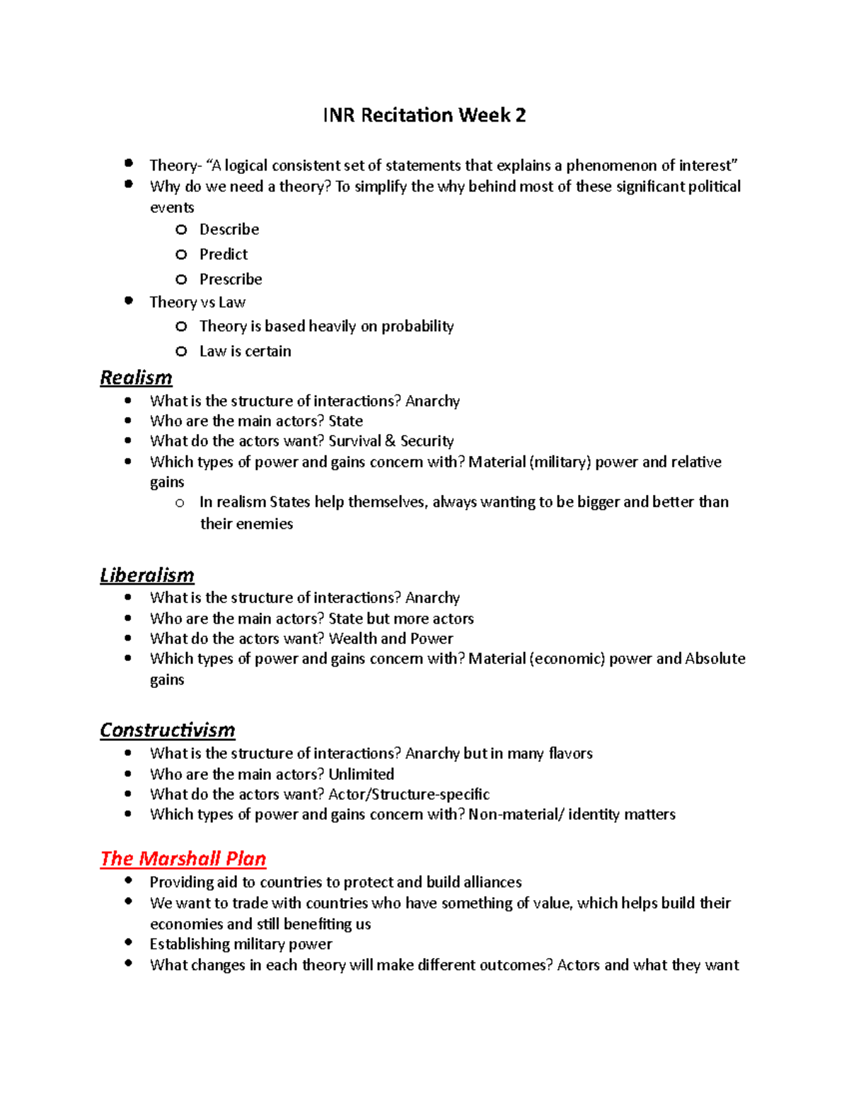 INR Recitation Week 2 - Notes - INR Recitation Week 2 Theory- “A ...