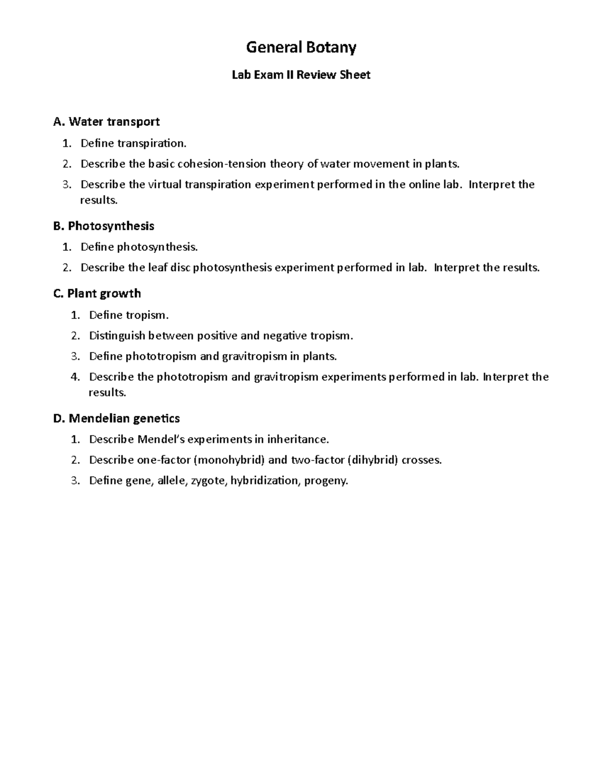 Lab Exam II Review Sheet (2021) - General Botany Lab Exam II Review ...
