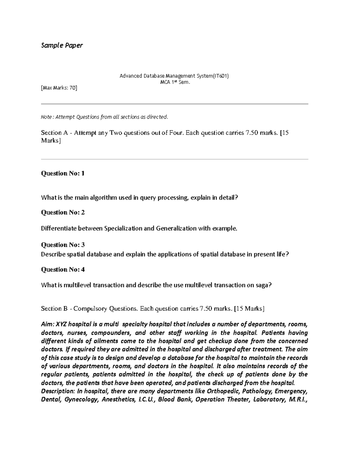 Advanced Database Management System - Sample Paper Advanced Database ... Advanced Database Management System - Sample Paper Advanced Database ...