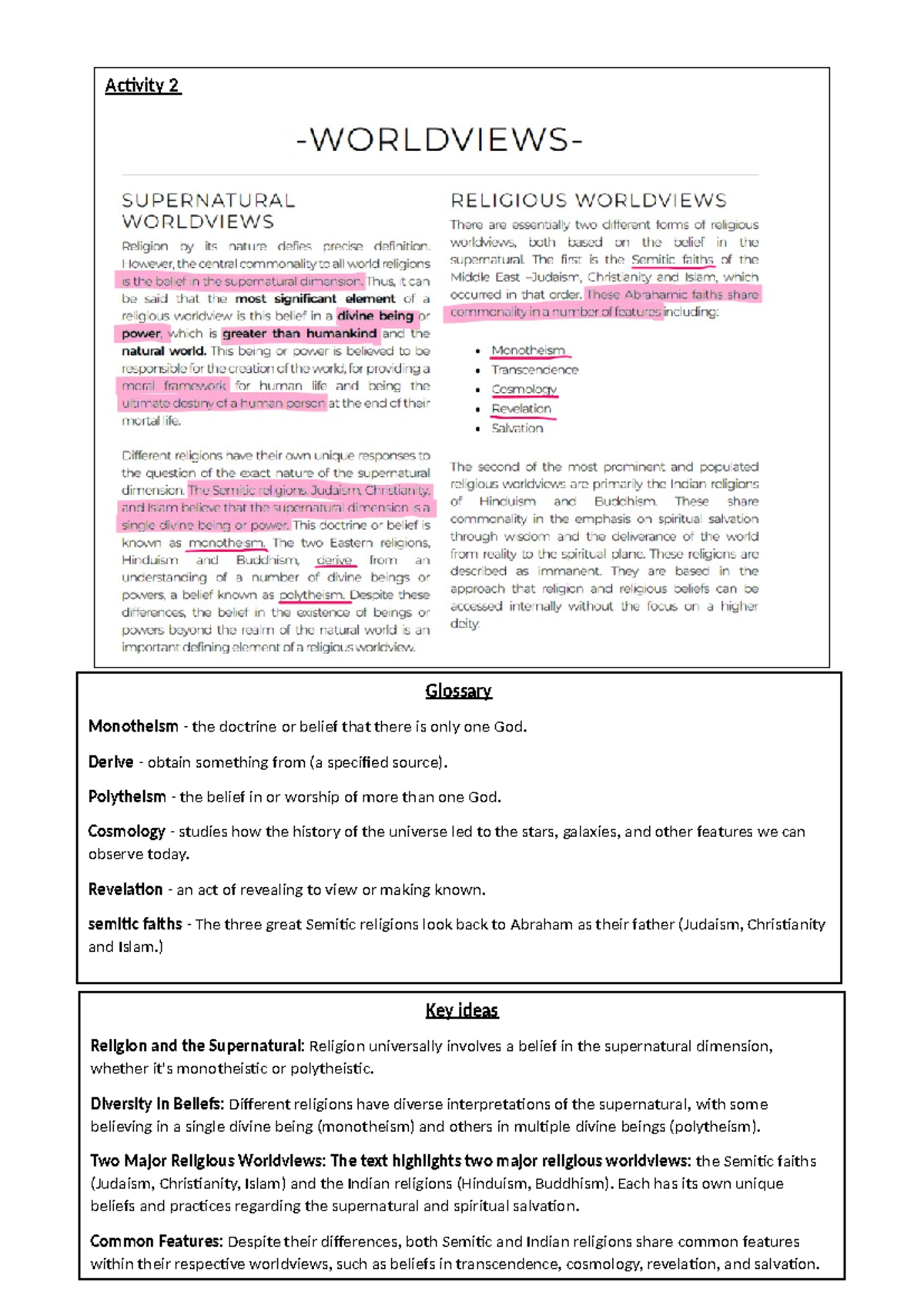 Worldviews - Study notes and tables on first module of preliminary SOR ...